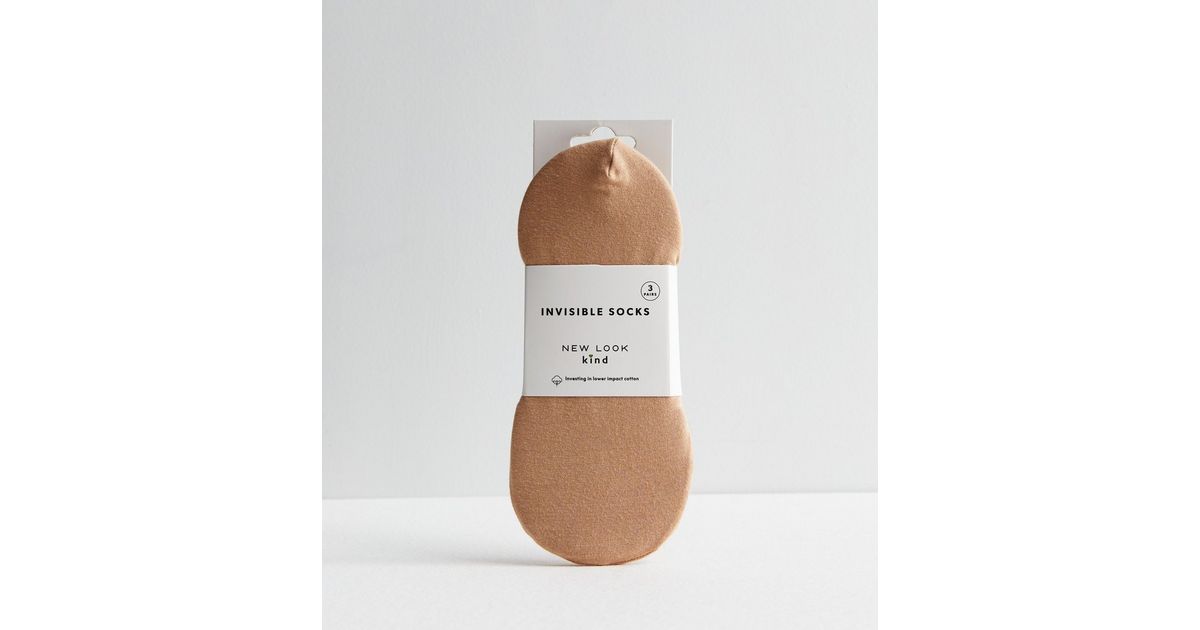 3 Pack Stone Invisible Liner Socks | New Look