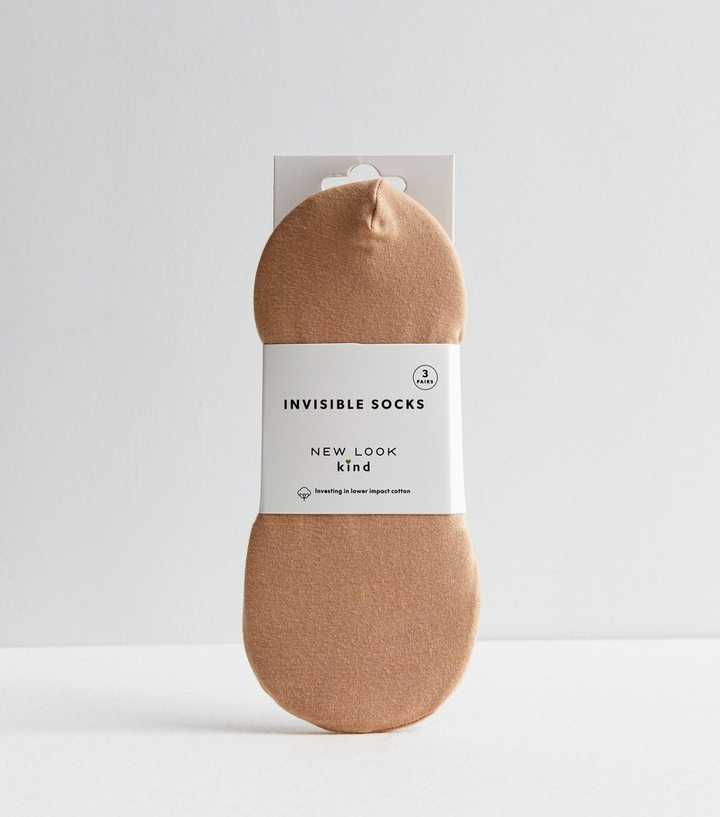 3 Pack Stone Invisible Liner Socks | New Look