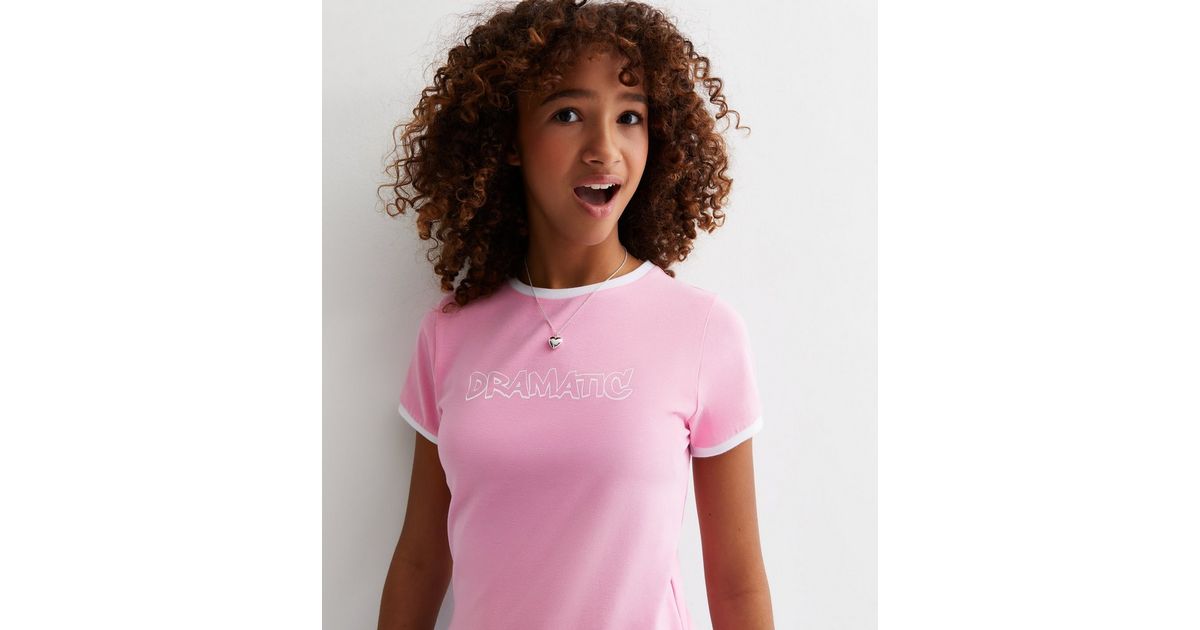 Girls Pink Dramatic Logo Ringer T-Shirt | New Look