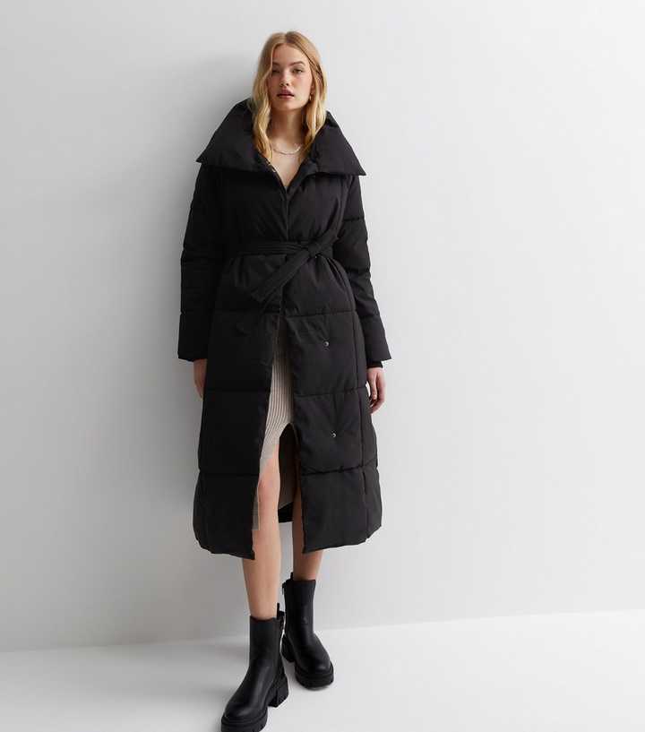 Cameo Rose Black Collared Wrap Puffer Coat | New Look