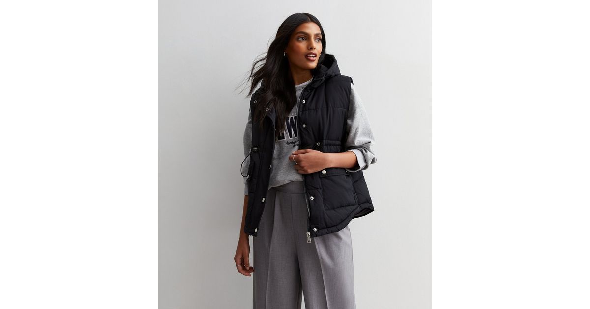 Cameo Rose Black Hooded Padded Gilet | New Look