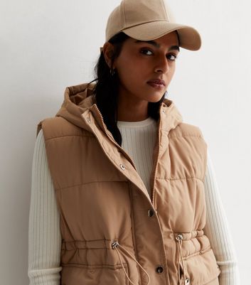 Cameo Rose Camel Drawstring Waist Hooded Gilet | New Look