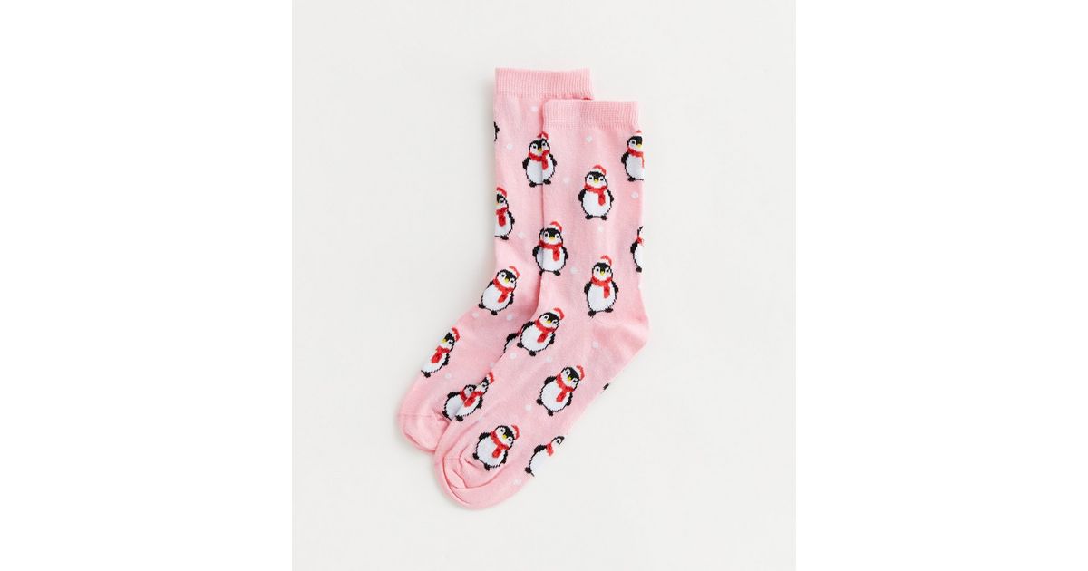 Pink Penguin Christmas Socks | New Look