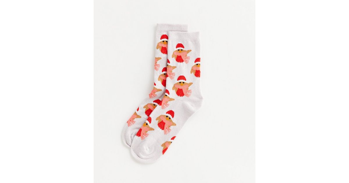 Pink Glitter Christmas Robin Socks | New Look