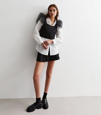 Black Ruffle Sleeve 2-in-1 Crop Top Shirt | New Look