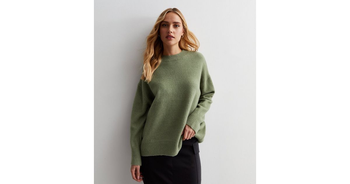 Olive Knit Crew Neck Oversized Jumper | New Look