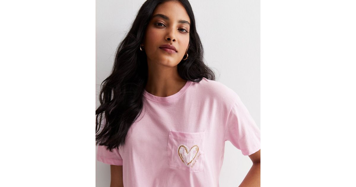 Pink Cotton Heart Pocket Logo Boxy T-Shirt | New Look