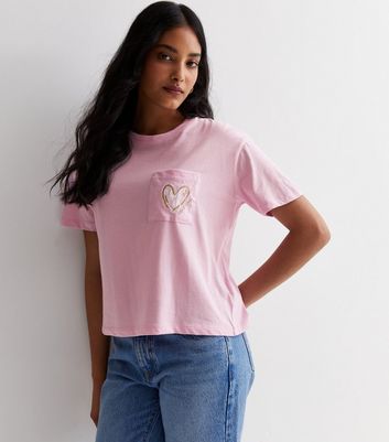 Pink Cotton Heart Pocket Logo Boxy T-Shirt | New Look