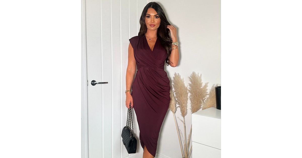 AX Paris Burgundy Sleeveless Wrap Bodycon Midi Dress | New Look