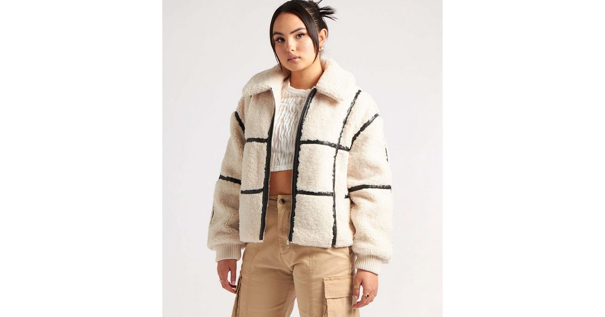 Urban Bliss Cream Check Borg Jacket | New Look