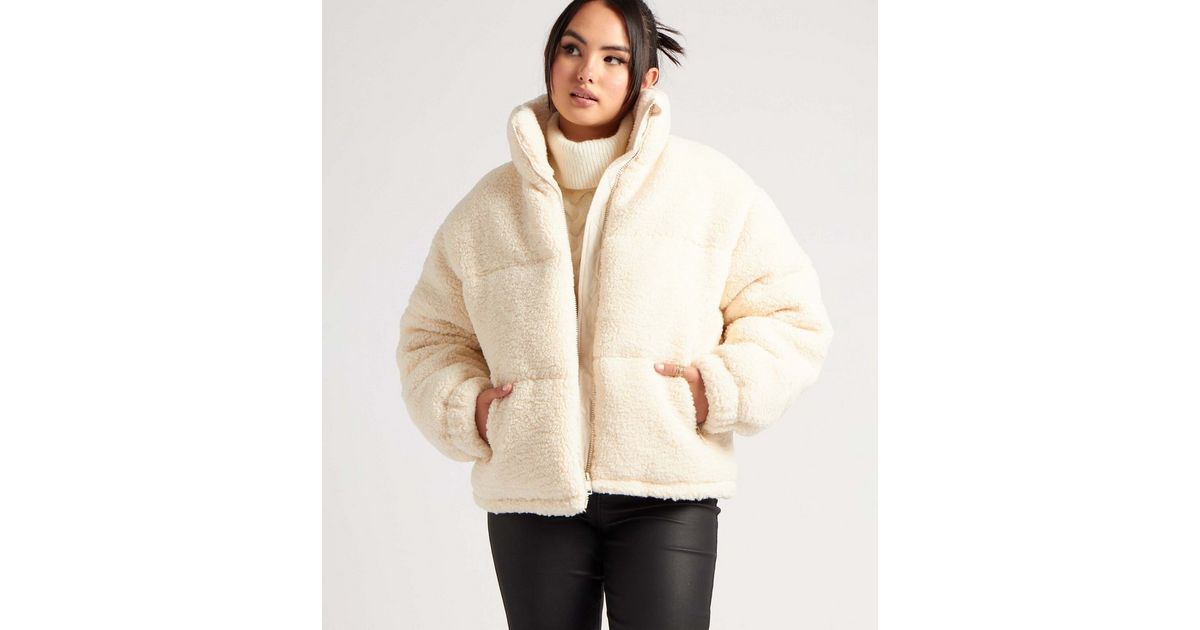 Urban Bliss Cream Borg Puffer Jacket | New Look