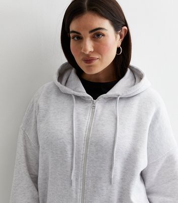 Curves Pale Grey Zip Up Hoodie | New Look