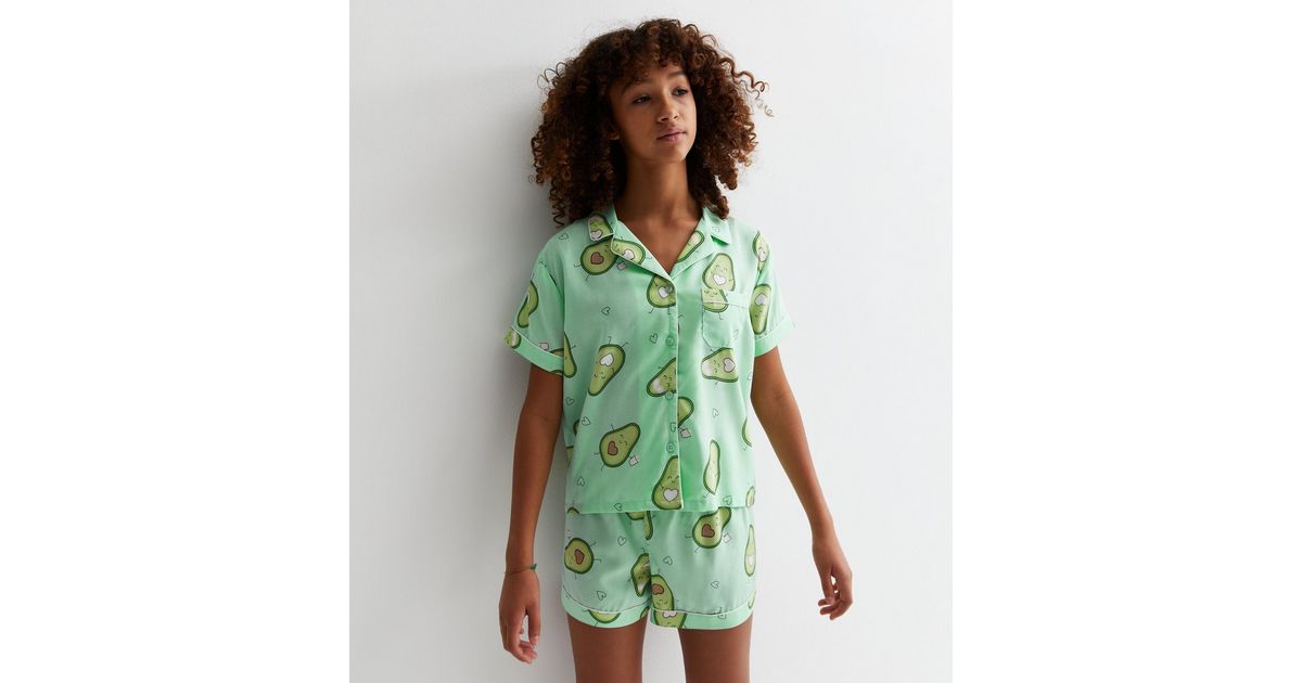 Girls Green Short Pyjama Set with Avocado Print | New Look