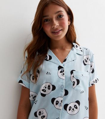 Girls Blue Short Pyjamas with Panda Print | New Look