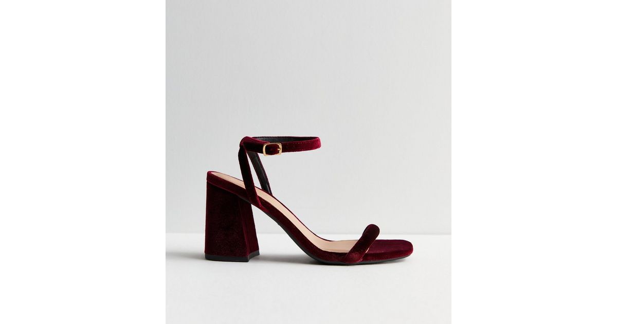 Burgundy Velvet 2 Part Block Heel Sandals | New Look