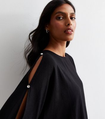 Black Ribbed Knit Batwing Sleeve Top | New Look