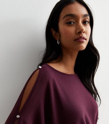 Burgundy Ribbed Knit Batwing Sleeve Top | New Look