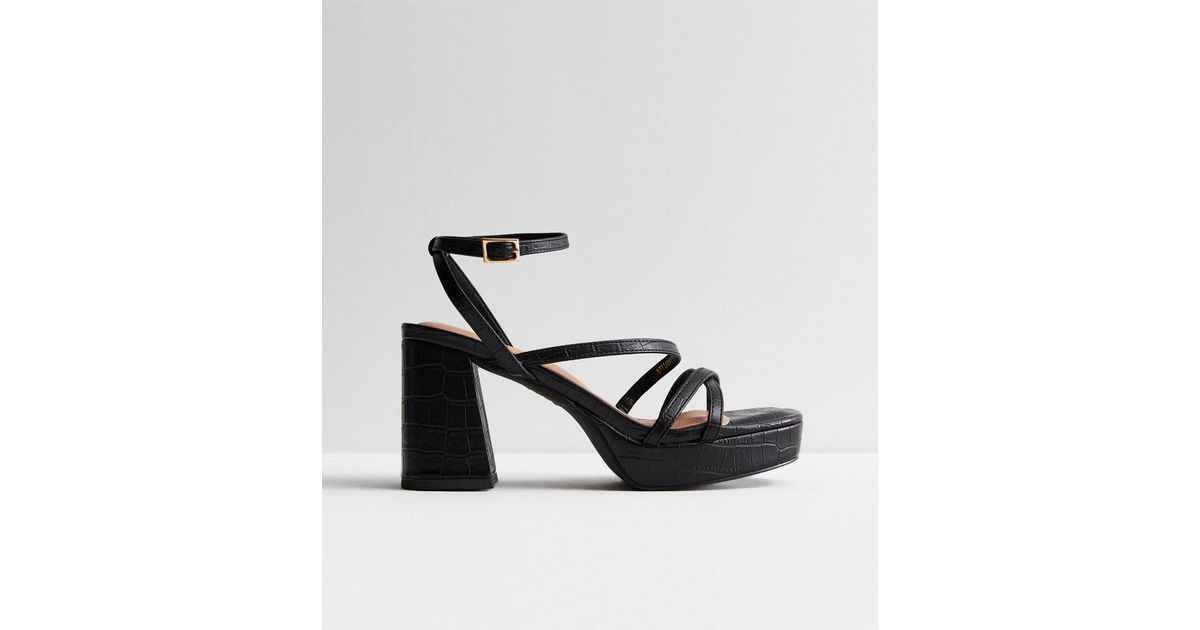 Black Leather-Look Platform Block Heel Sandals | New Look