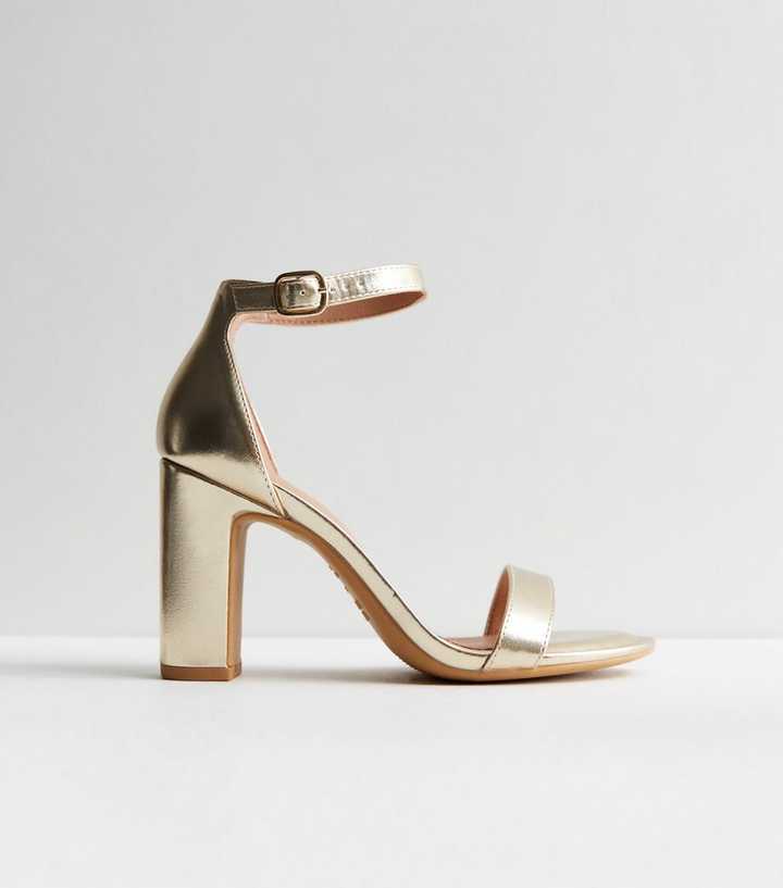 Wide Fit Gold Metallic 2 Part Block Heel Sandals | New Look