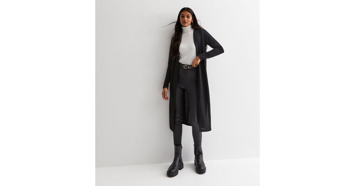 Black Ribbed Fine Knit Long Cardigan | New Look