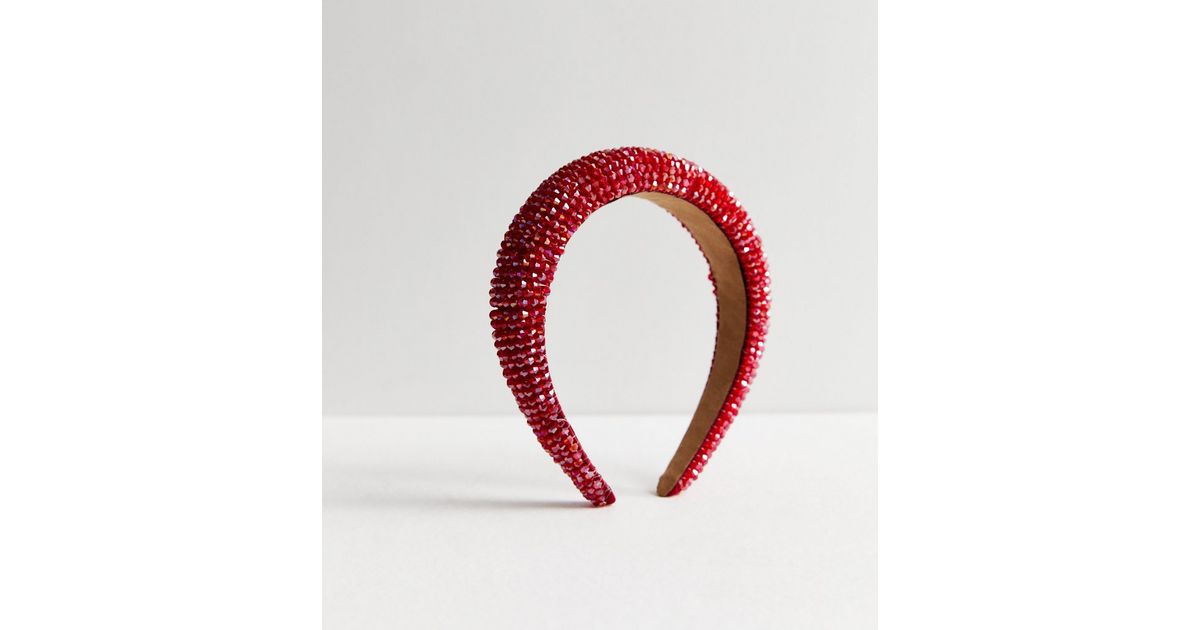 Red Beaded Padded Headband | New Look