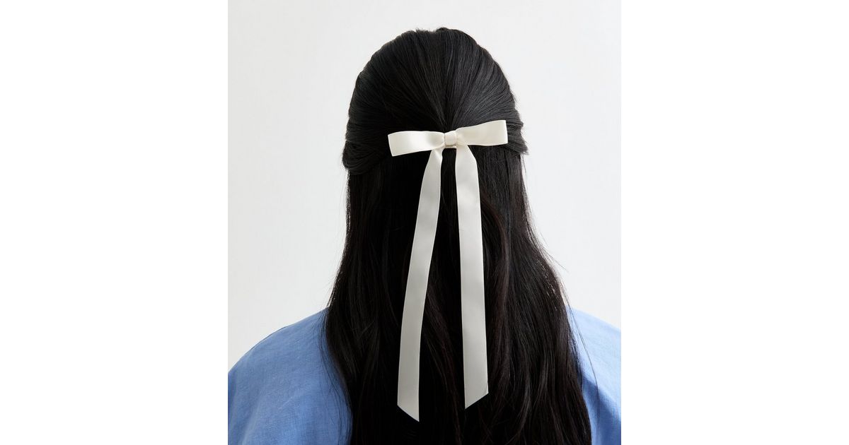 Cream Satin Bow Hair Band | New Look