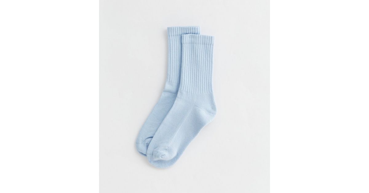 Pale Blue Ribbed Tube Socks | New Look