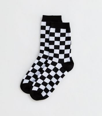 Black Checkerboard Socks | New Look