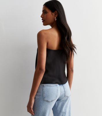 Black Satin Bandeau Top | New Look