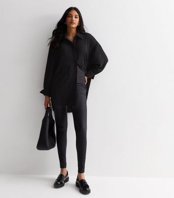 Black Textured Jersey Oversized Shirt | New Look