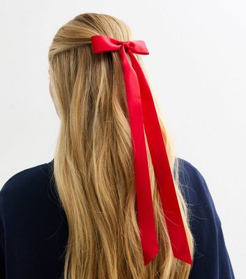 Red Satin Bow Barrette Hair Clip | New Look