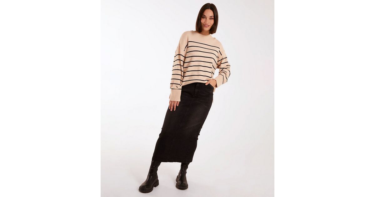 Blue Vanilla Stone Stripe Crew Neck Jumper | New Look