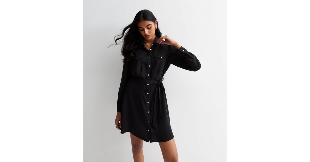 Black Long Sleeve Utility Mini Dress | New Look