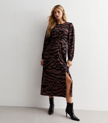 Brown Zebra Print Keyhole Midi Dress | New Look
