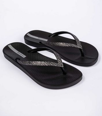 Ipanema Black Mesh Trim Flip Flops | New Look