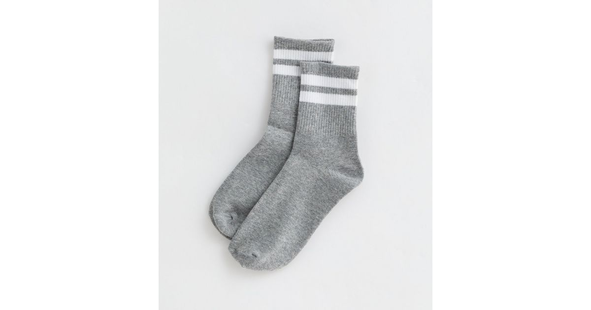 Grey Ribbed Stripe Tube Socks | New Look