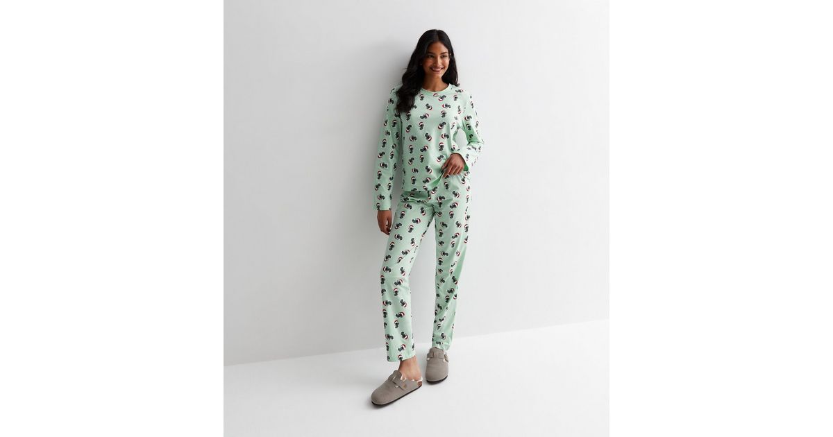 PIECES Mint Green Trouser Pyjama Set with Santa Koala Print | New Look