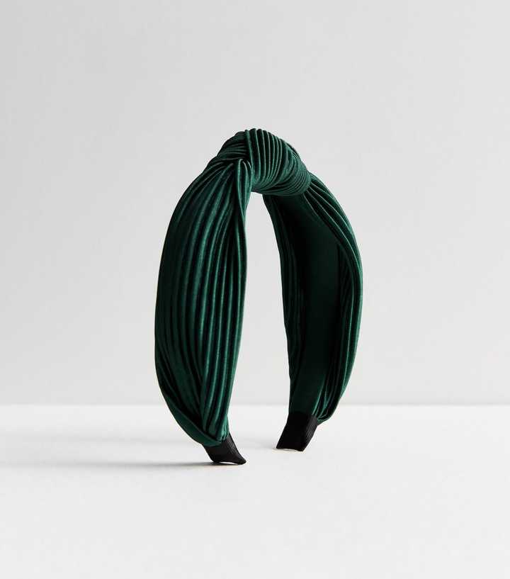Dark Green Plissé Knot Headband | New Look
