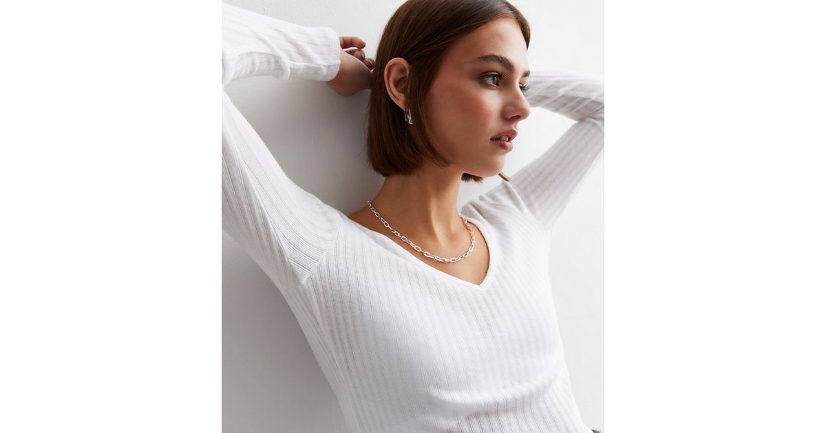 White Ribbed Jersey Long Sleeve Top | New Look