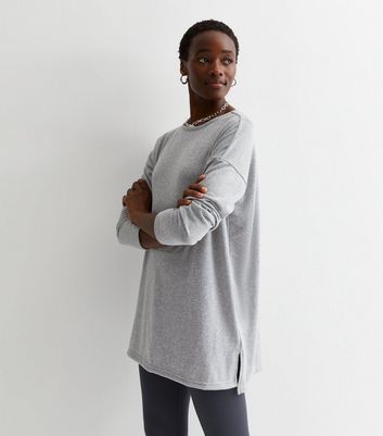 Tall Pale Grey Soft Touch Long Sleeve Split Hem Top | New Look