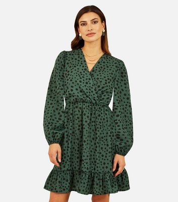 Mela Green Animal Print Wrap Mini Dress | New Look