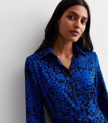Cameo Rose Blue Abstract Spot Split Hem Midaxi Dress | New Look