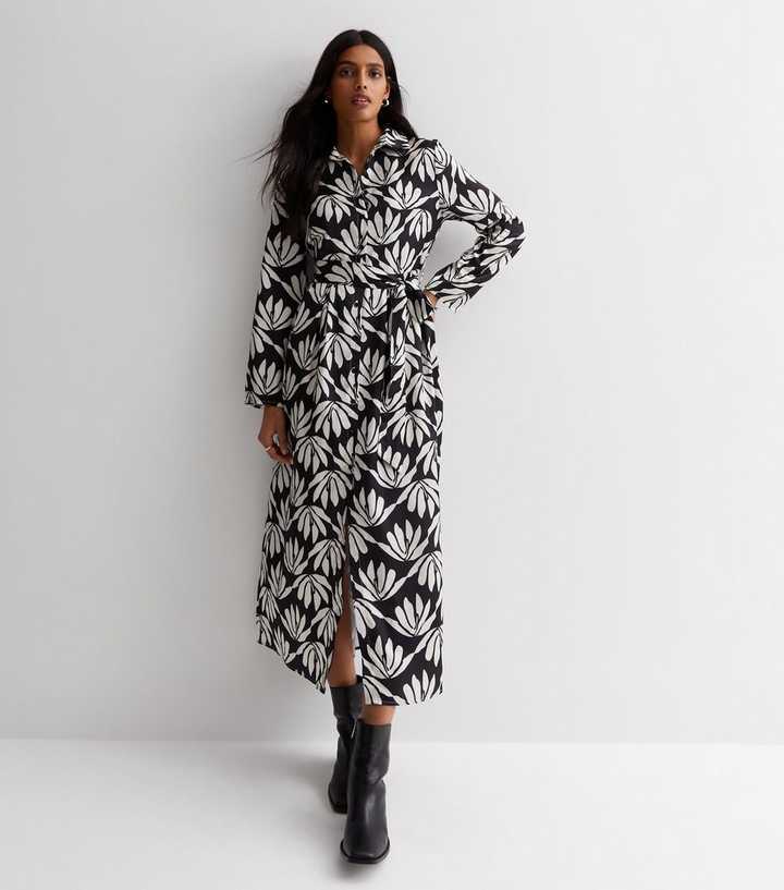 Rose Print Shirt Dress Rose Print Midi Shirt Dress In White Roman