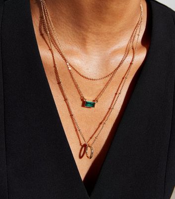 Gold Layered Gem Necklace | New Look