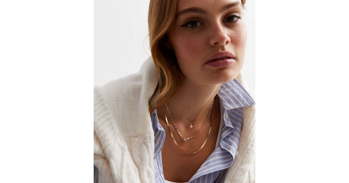 Gold Layered Gem and Snake Chain Necklace | New Look