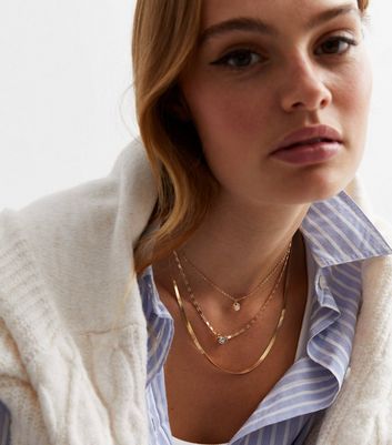 Gold Layered Gem and Snake Chain Necklace | New Look