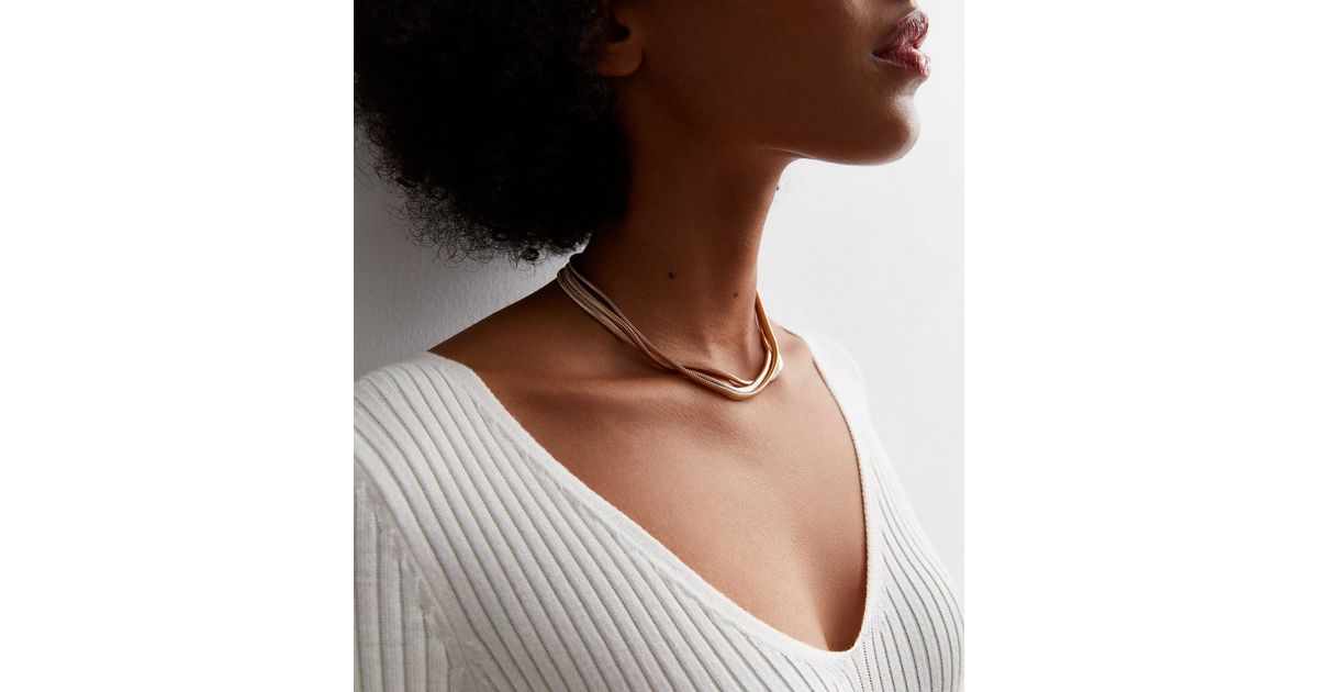 Gold Triple Layered Snake Chain Necklace | New Look