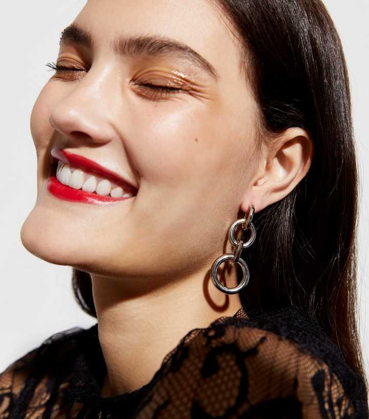 Silver Circle Link Drop Earrings | New Look