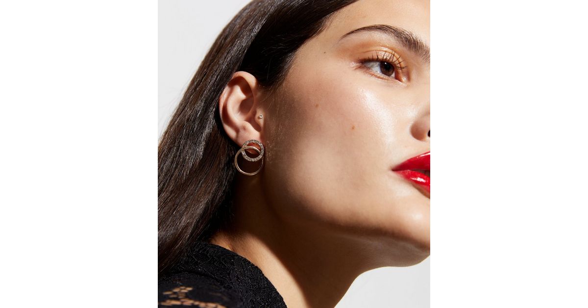 Gold Diamanté Double Circle Stud Earrings | New Look