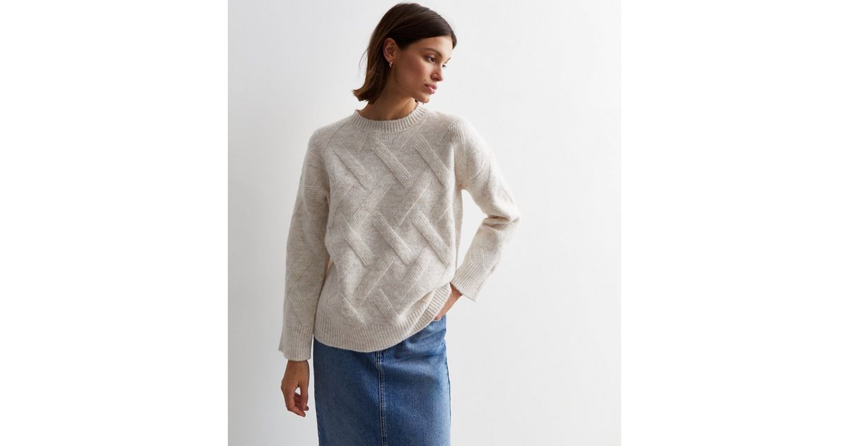Cream Diagonal Stitch Knit Crew Neck Jumper | New Look